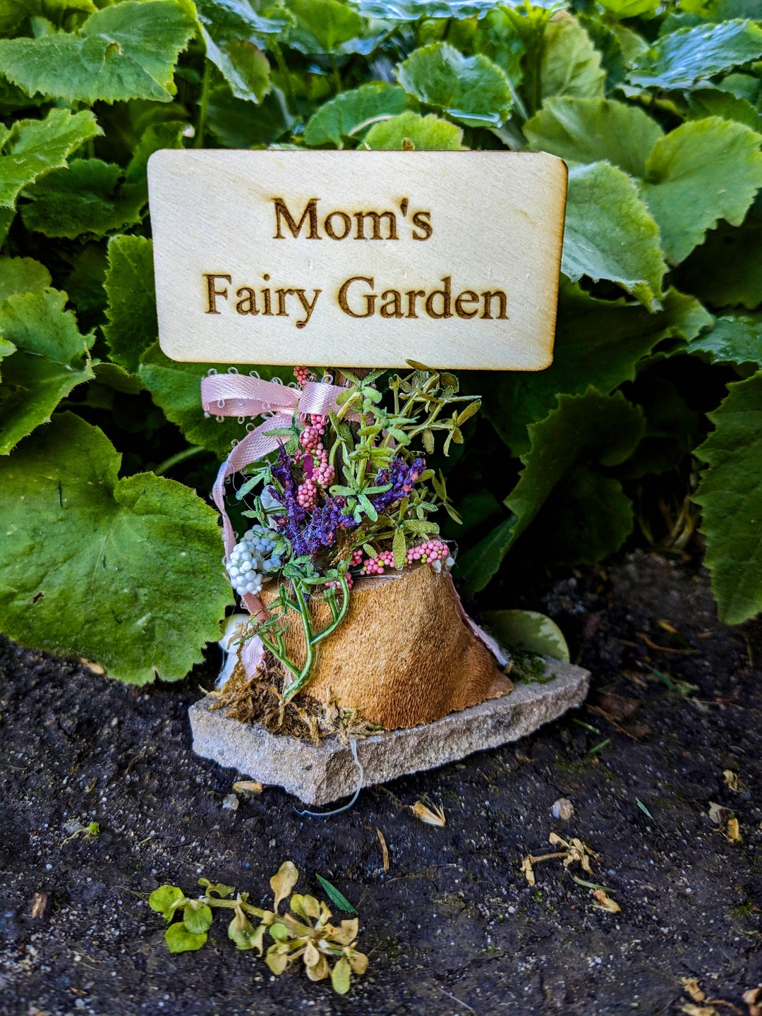 Mom's Fairy Garden Sign | Mom's Miniature Garden Sign With Flowers - Etsy