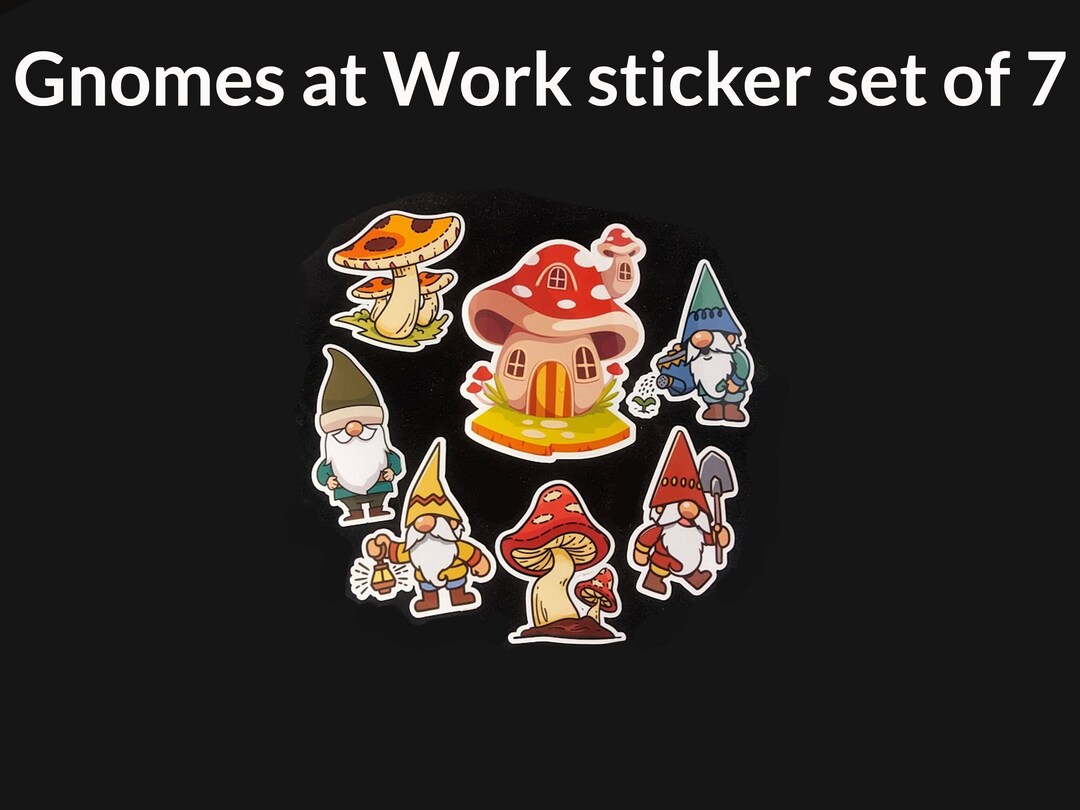 Gnomes at Work Sticker Set of 7 | Colorful Gnome Laminated Vinyl ...