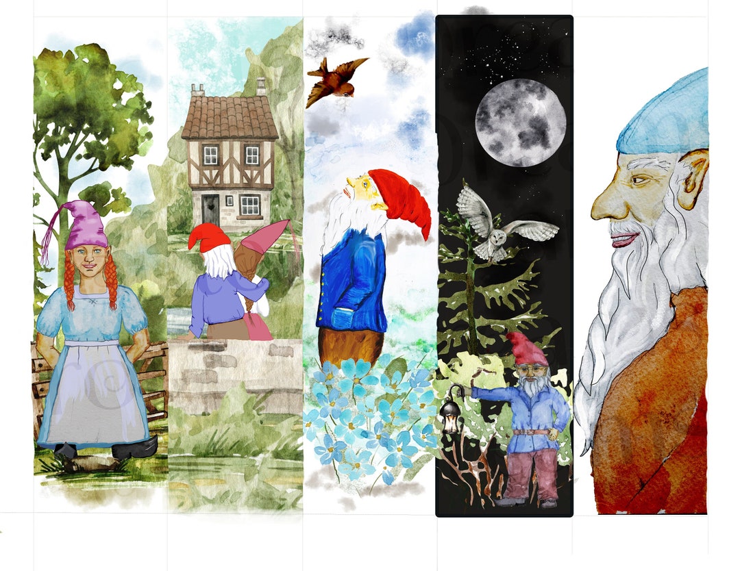 Bookmark Set of Watercolor Gnomes 5 Printable Bookmarks of Gnomes Gnome ...
