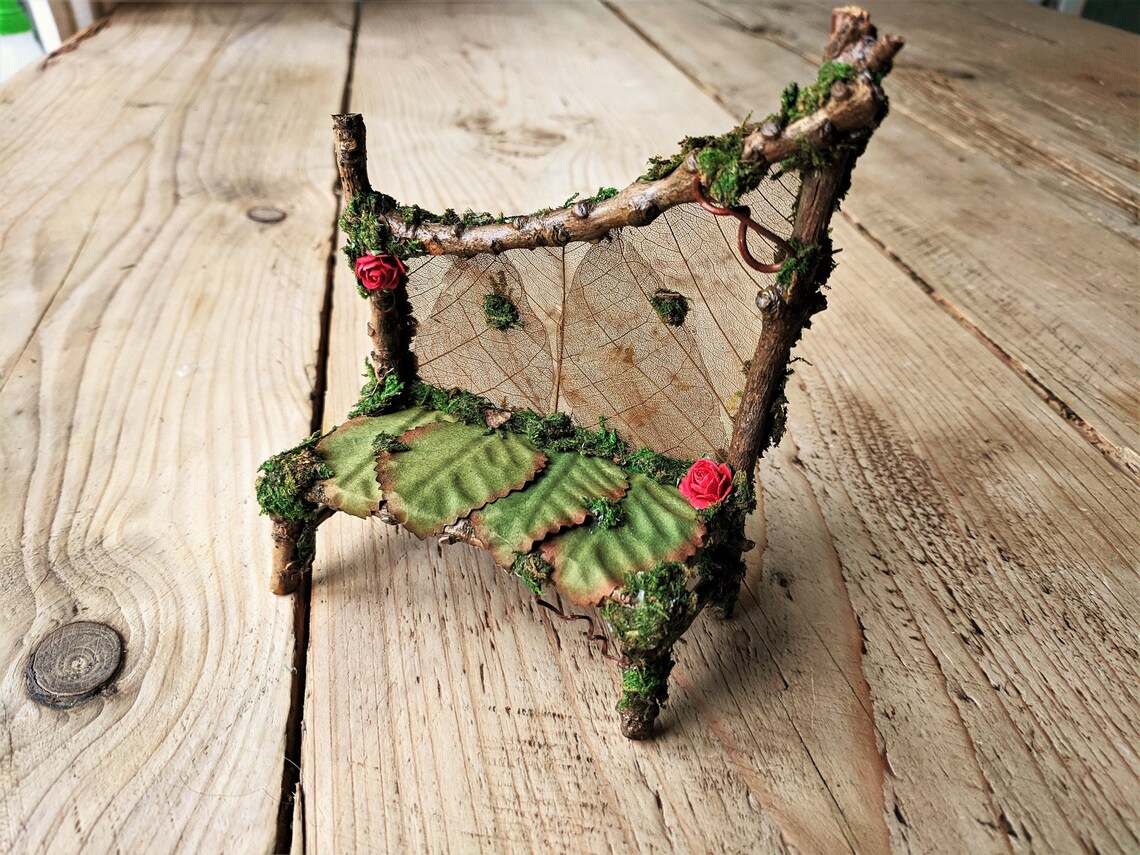 Fairy Bench With Red Roses Fairy House Fairy Garden Fairy - Etsy