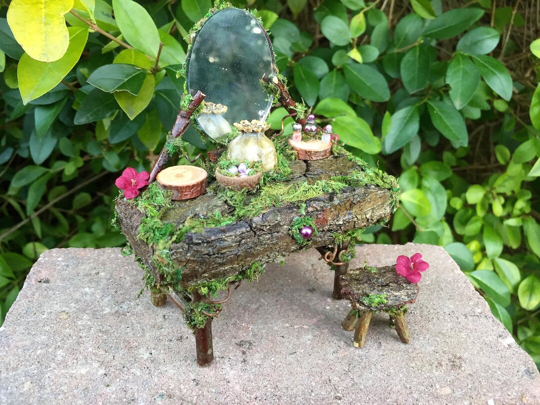 Miniature Dressing Table & Stool Gift, Fairy House, Fairy Garden, Fairy ...