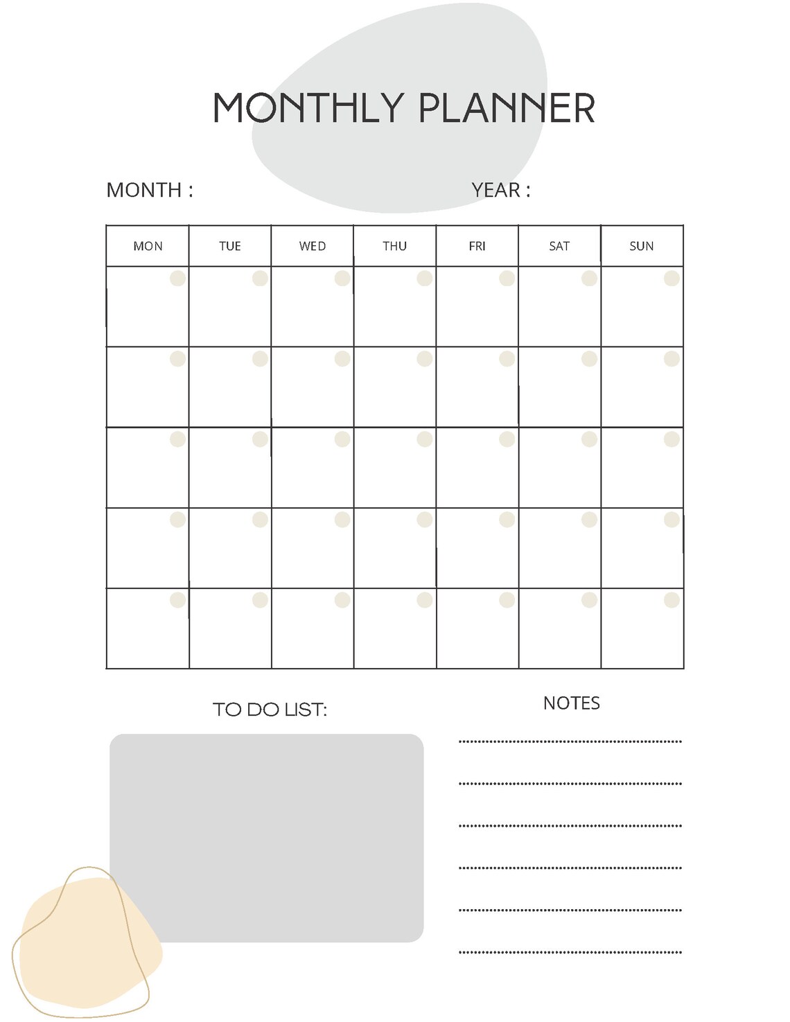 Digital Monthly Planner, Downloadable Planner, Monthly to Do, Printable ...