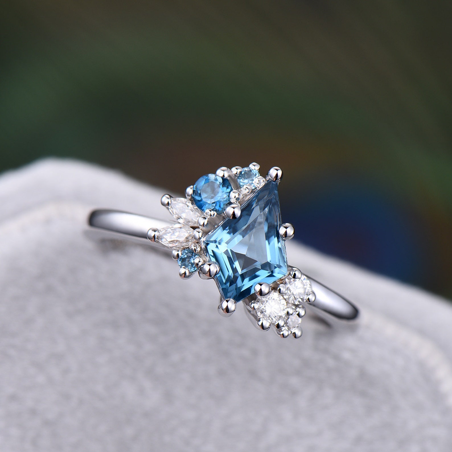 Vintage Kite Cut London Blue Topaz Engagement Ring Rose Gold - Etsy