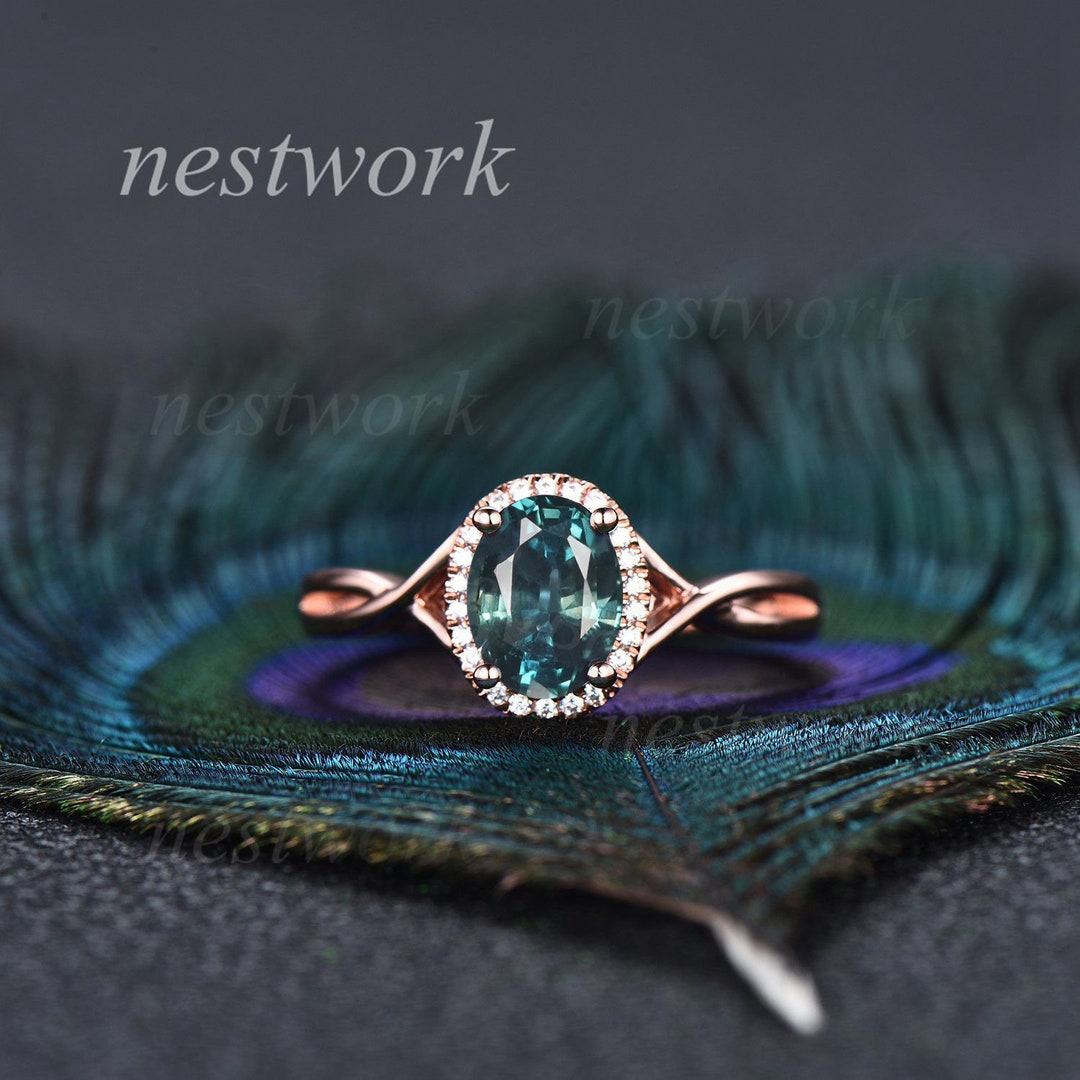 Infinity Teal Sapphire Engagement Ring Solid Rose Gold Split Shank ...