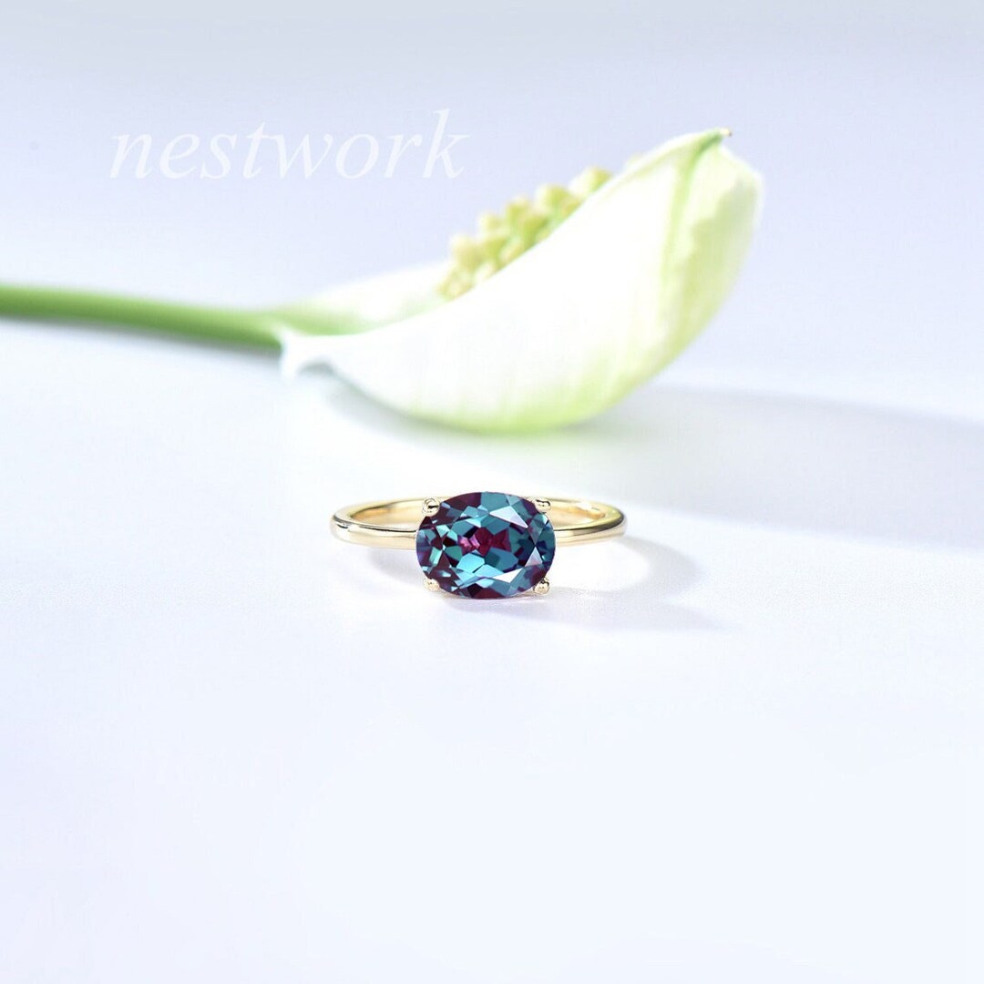 Alexandrite Solitaire Ring 14k Solid Gold,unique Anniversary Ring ...