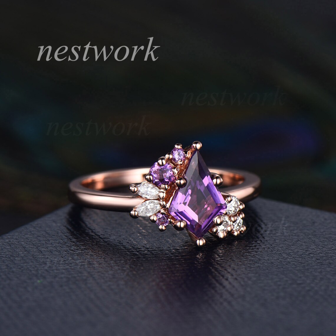 Kite Cut Engagement Ring Vintage Unique Cluster Purple - Etsy