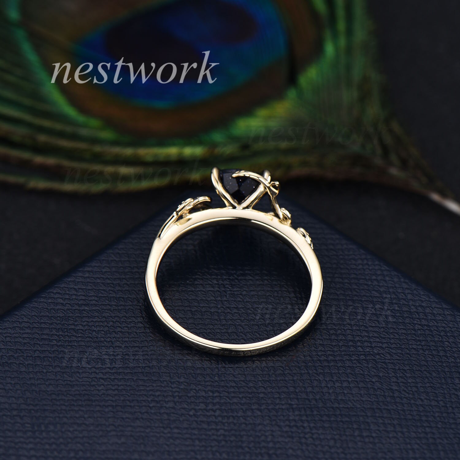 Heart Shaped Blue Sandstone Ring Gold Silver Vintage Blue | Etsy