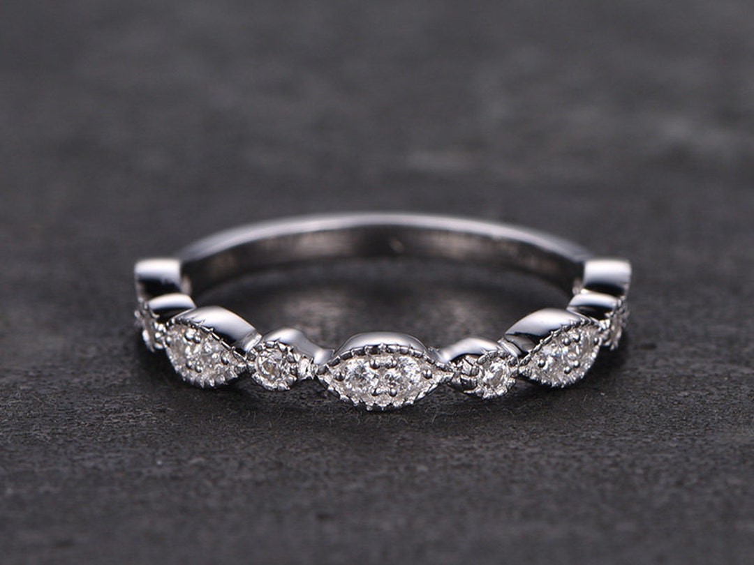 Stacking Art Deco Wedding Band,petite Milgrain Eternity Ring,solid 14k ...