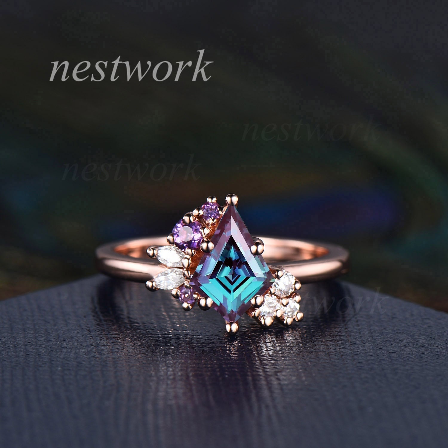 Vintage Kite Cut Alexandrite Engagement Ring Cluster Rose Gold - Etsy