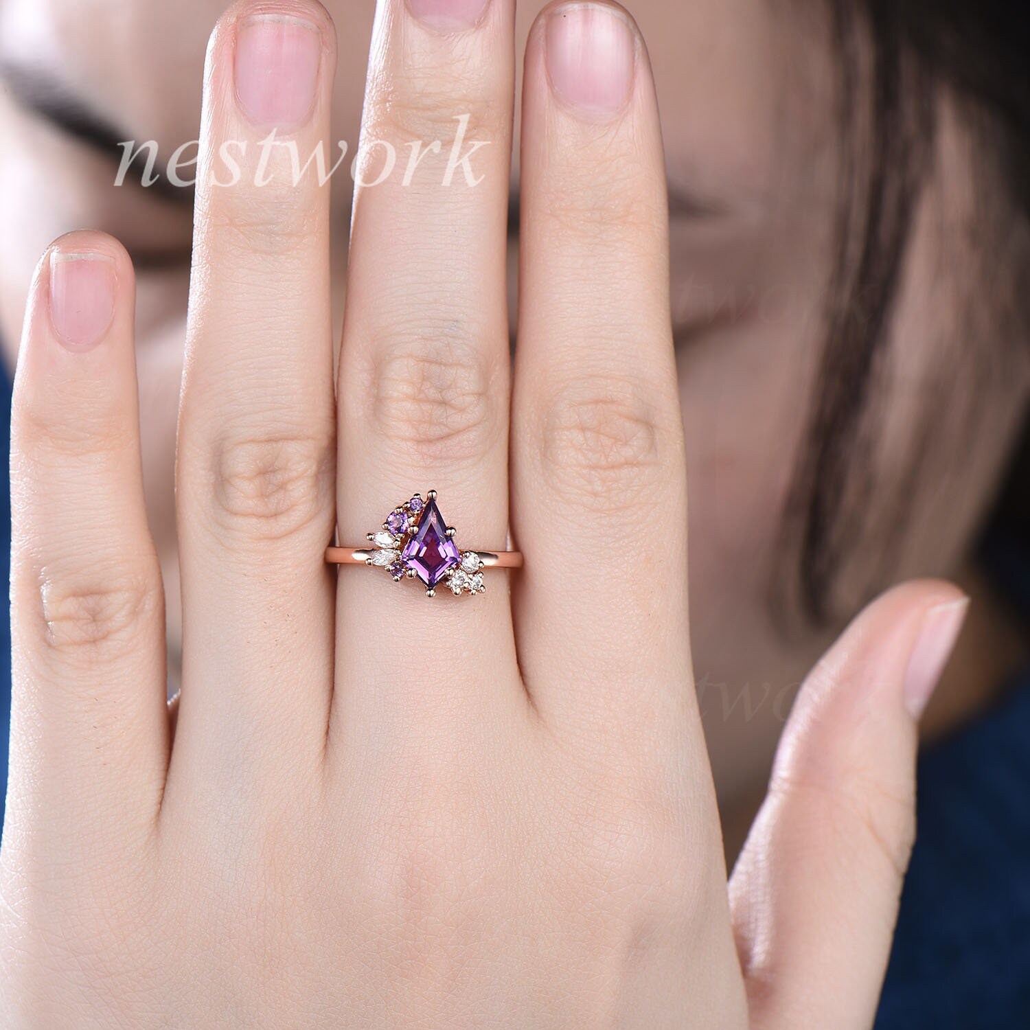 Kite Cut Engagement Ring Vintage Unique Cluster Purple - Etsy