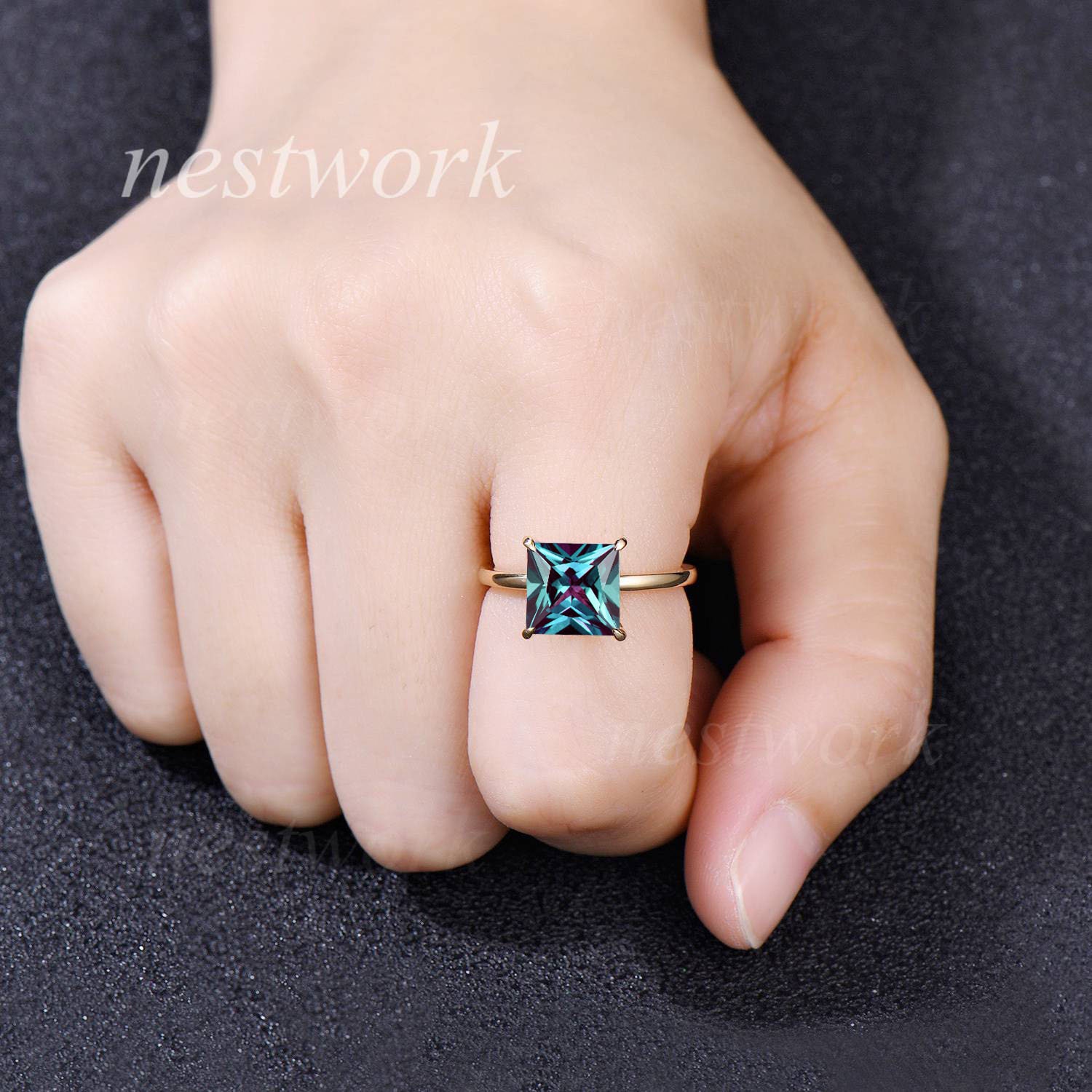 Alexandrite Solitaire Ring Real 14K Yellow Gold 3ct 8mm - Etsy