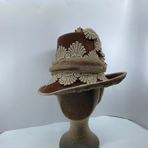 Ladies 1880's Style Tall Crown Hat, Women's 1885 Brown Felt Hat With ...