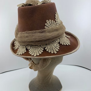 Ladies 1880's Style Tall Crown Hat, Women's 1885 Brown Felt Hat With ...