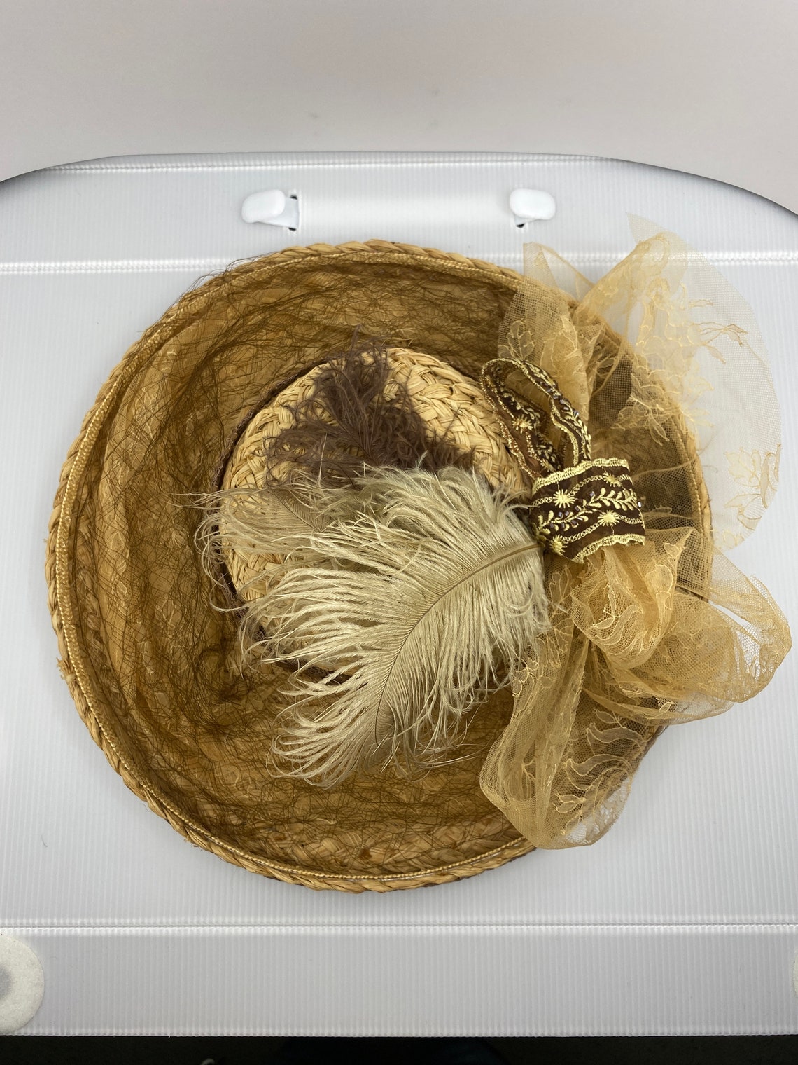 1890s Ladies Straw Hat, Late Victorian Woman's Straw Boater, Fancy ...