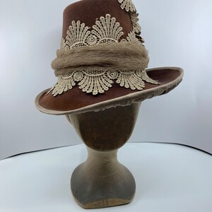 Ladies 1880's Style Tall Crown Hat, Women's 1885 Brown Felt Hat With ...