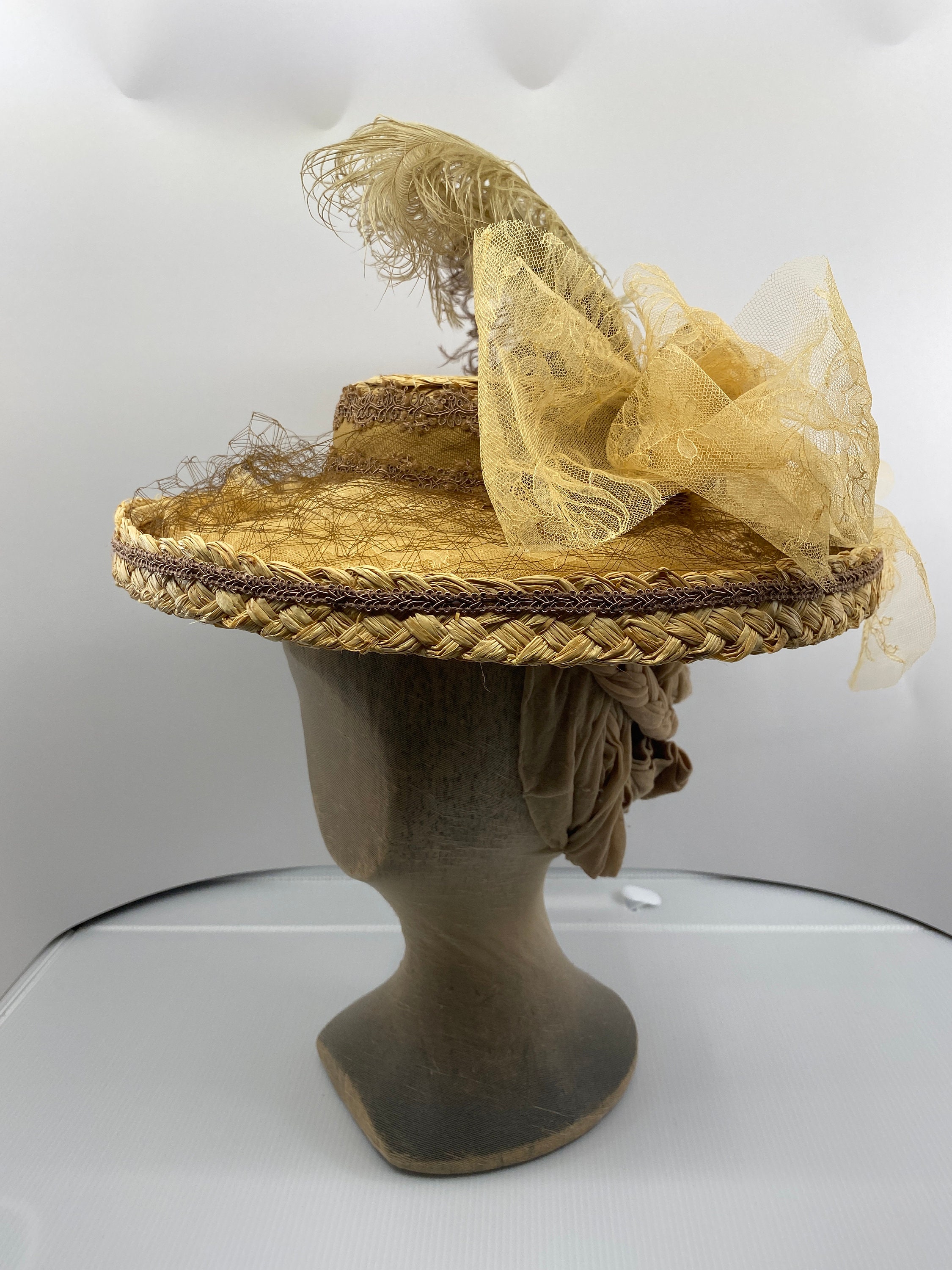 1890s Ladies Straw Hat, Late Victorian Woman's Straw Boater, Fancy ...