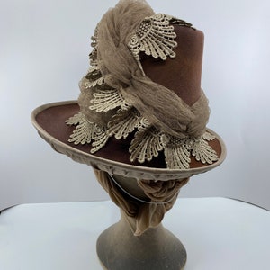 Ladies 1880's Style Tall Crown Hat, Women's 1885 Brown Felt Hat With ...