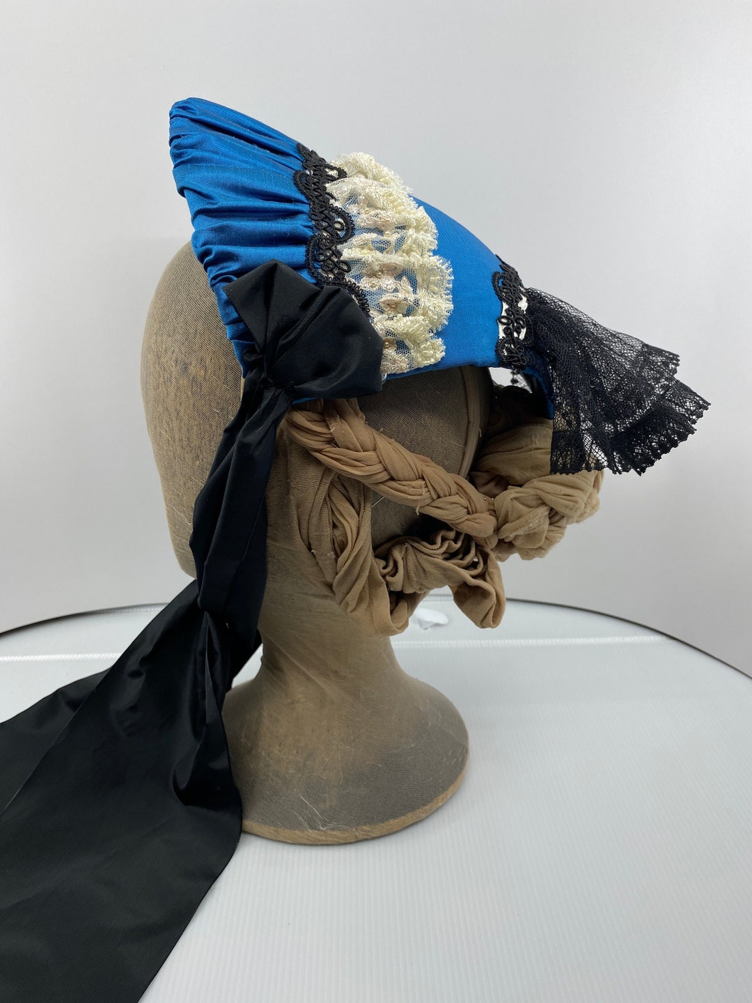 1866 Blue Fanchon Bonnet, Half Hat 1860s, Ladies Victorian Hat Blue ...