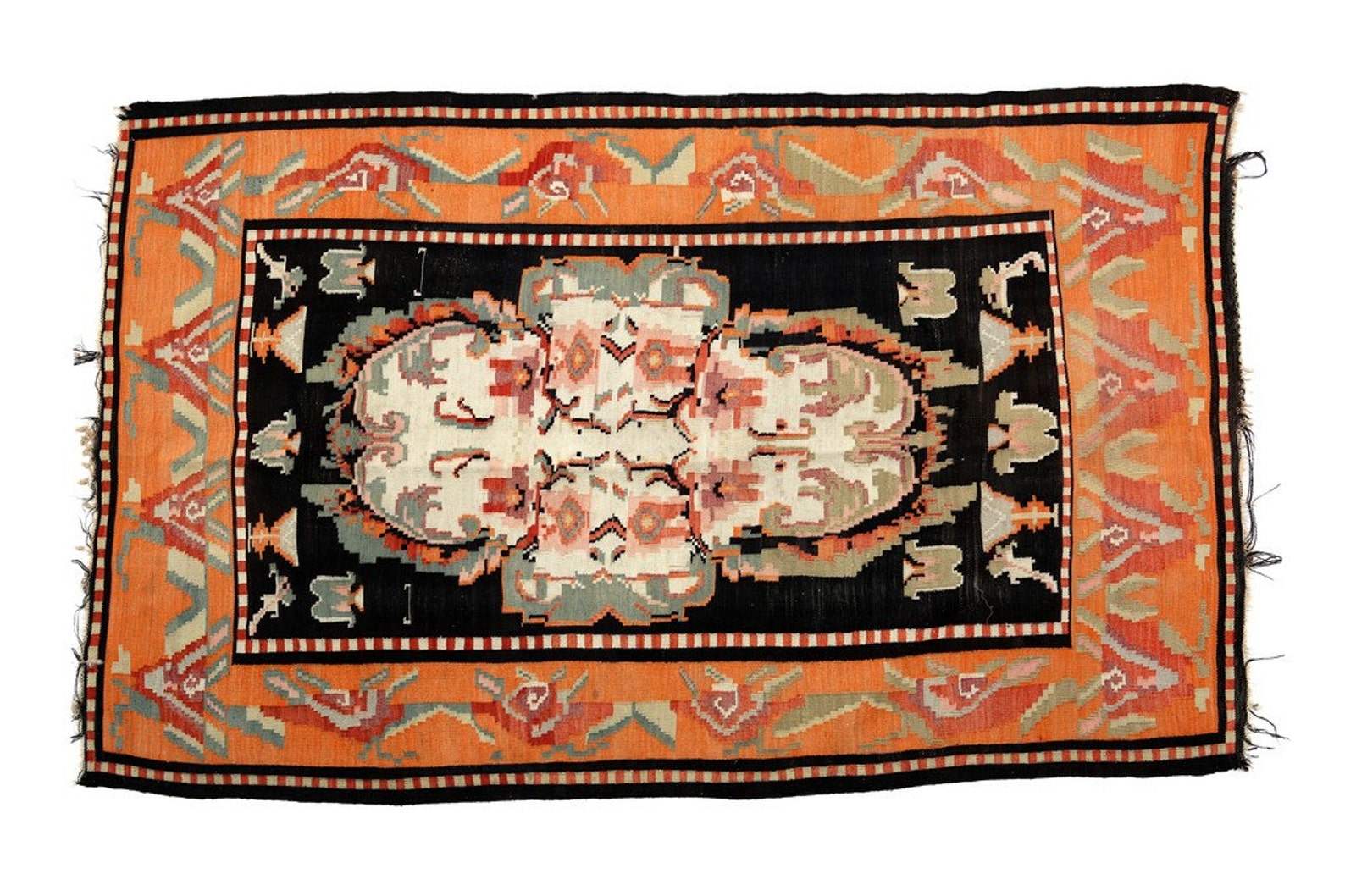 MODERN BOHO RUG Orange Dining Room Rose Soft Wool Kilim 5x8 - Etsy