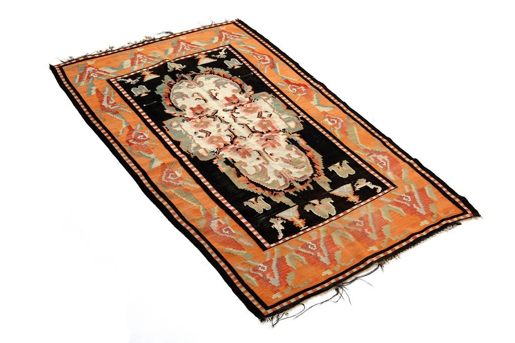 MODERN BOHO RUG Orange dining room Rose Soft Wool kilim 5x8 | Etsy