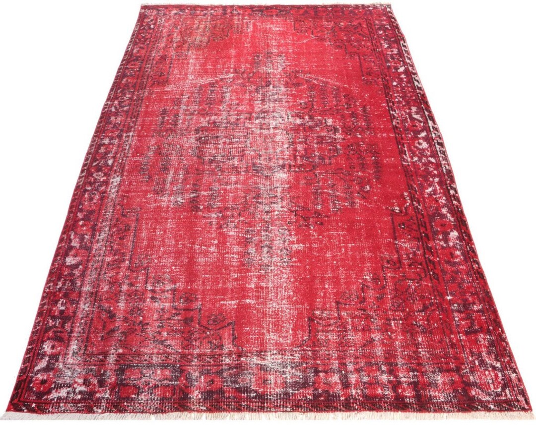Red Rug Vintage Rug Carved Rug Area Rug Home and Living Floor Rug 6x8 ...