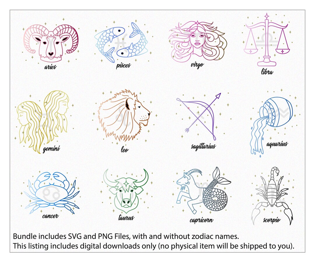 Zodiac Signs SVG Bundle: Astrology Symbols (printable Digital Download ...