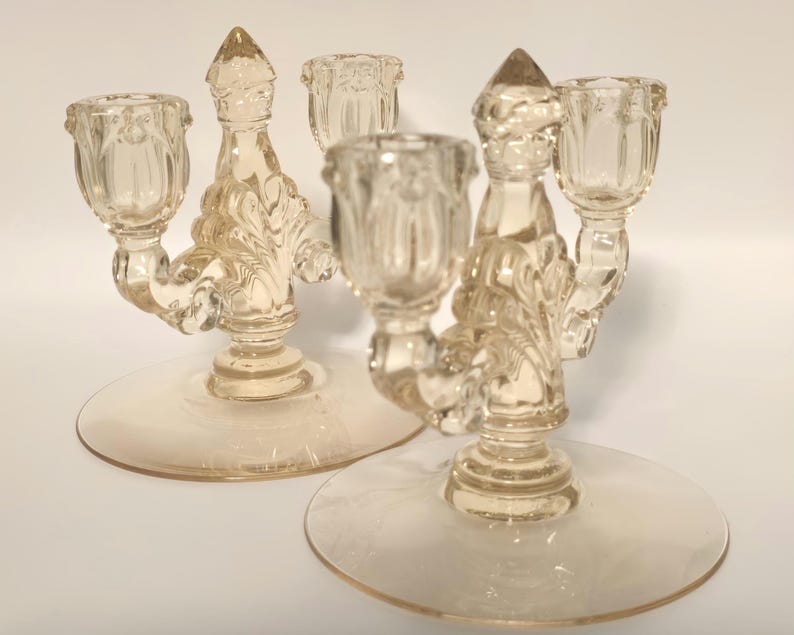 Vintage Heisey Glass Trident Double Candle Holders - Etsy