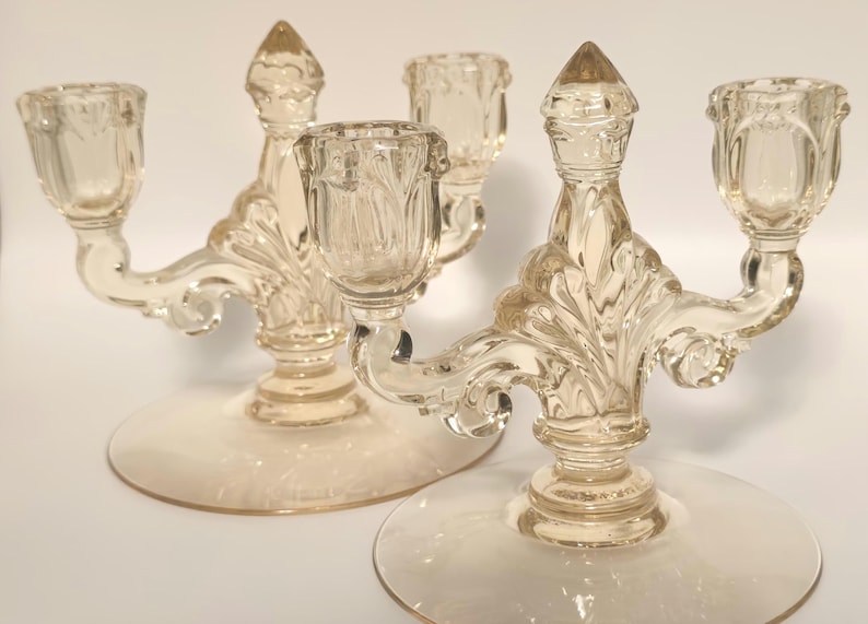 Vintage Heisey Glass Trident Double Candle Holders - Etsy