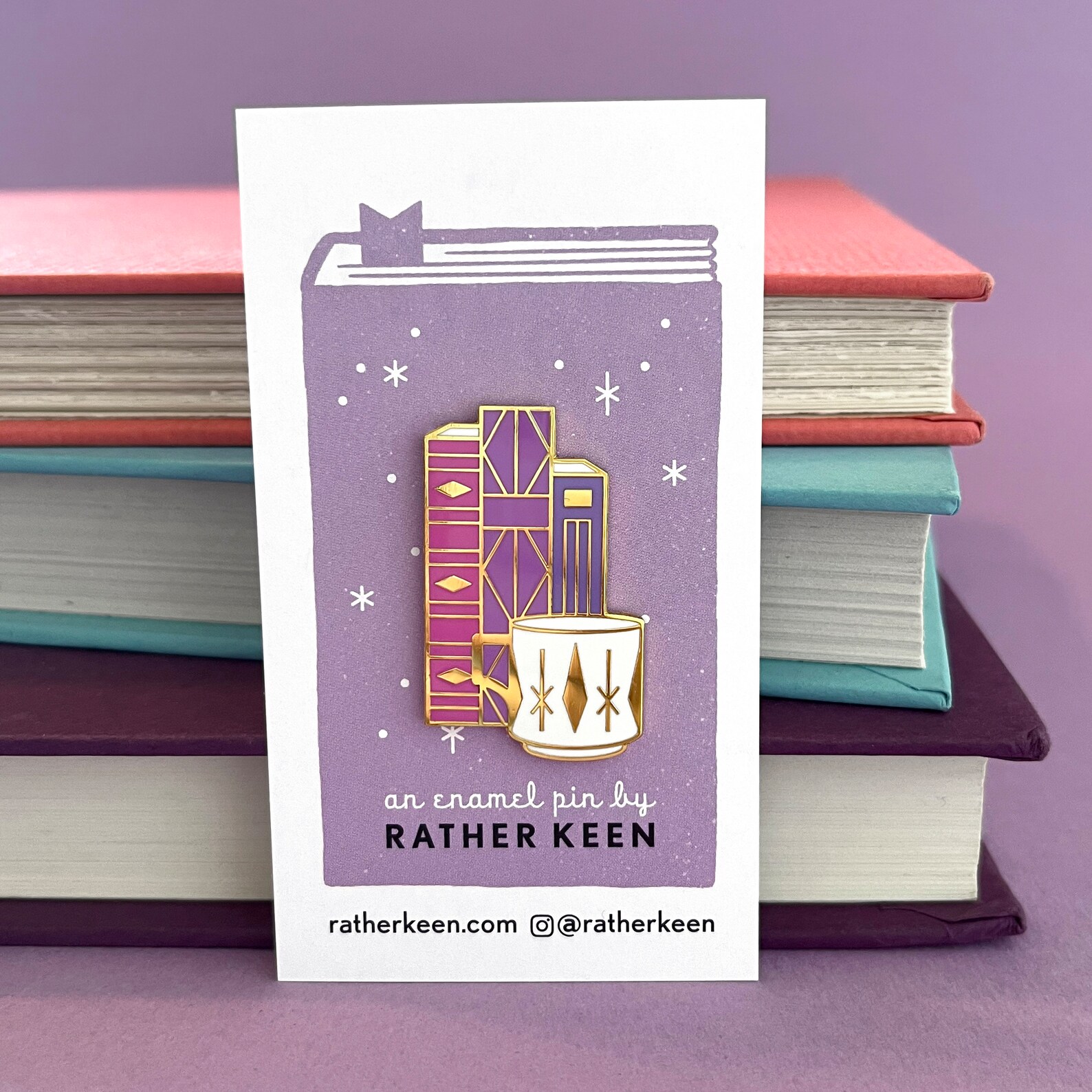 Geometric Books and Mug Enamel Pin - Bookish Gift - Book Lovers Gift ...