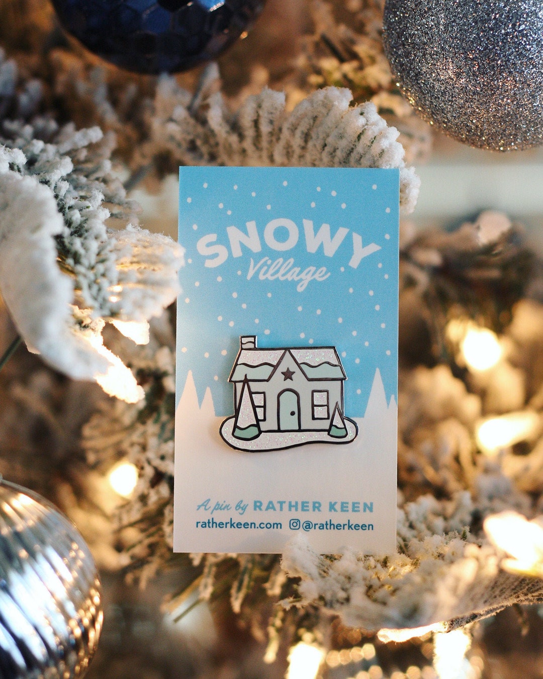 Snowy Glitter House Enamel Pin - Christmas Village House Pin - Retro ...