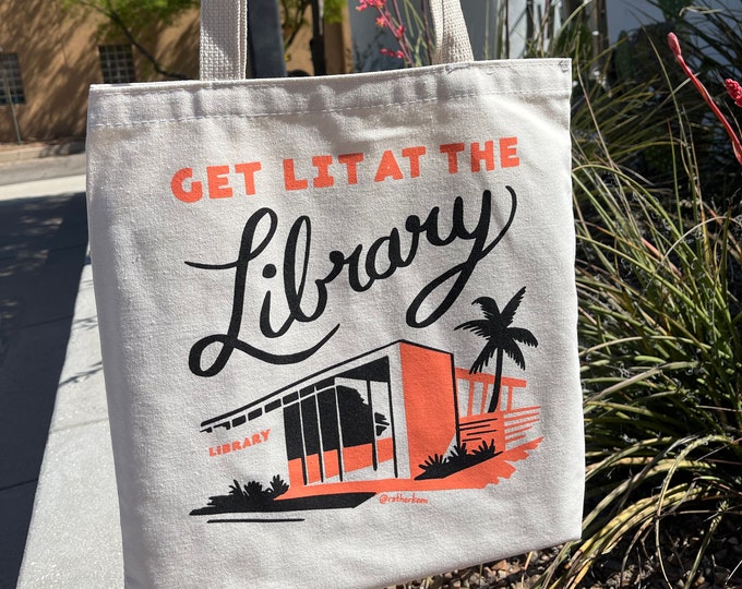 Get Lit at the Library Screen Printed Tote Bag Librarian Tote Bookish ...
