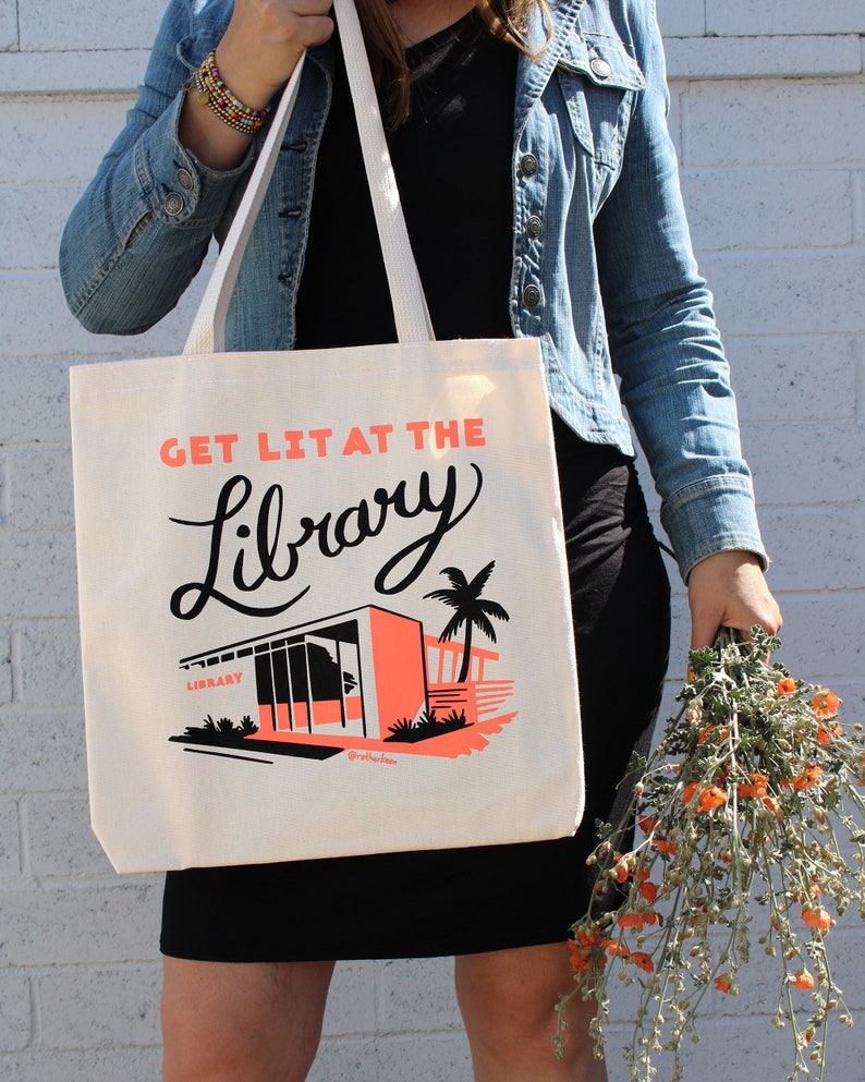 Get Lit at the Library Screen Printed Tote Bag - Librarian Tote ...