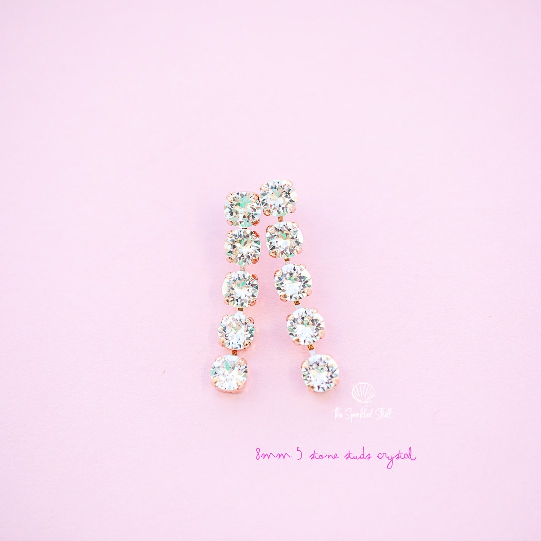 Crystal 5 Stone 8mm Stud Drops - Choose Setting Color - Etsy