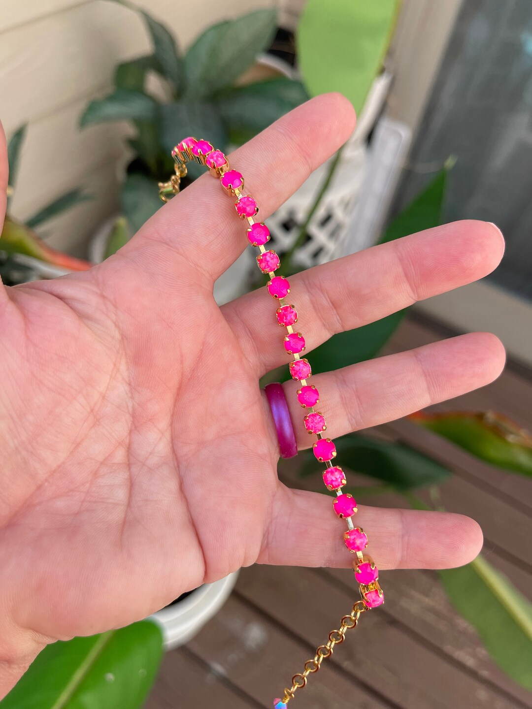 5mm Electric Raspberry & Hot Pink Opal Bracelet - Choose Setting Color ...