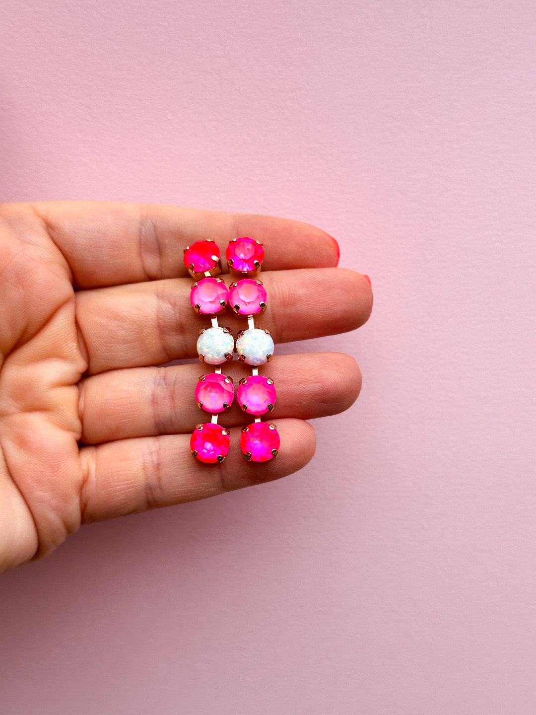 Iced Pink Berry 5 Stone 8mm Stud Drops Choose Setting Color - Etsy