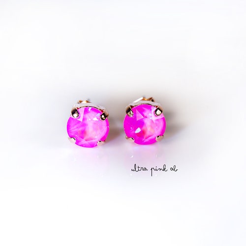 ULTRA PINK AB 8mm Xirius Cut Stud or Drop Earrings Neon K.D.S. - Etsy