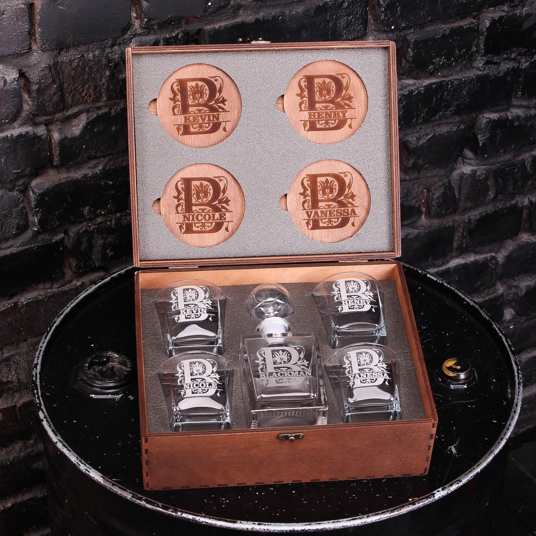 Personalized Decanter Set With Engraved Whiskey Glasses, Man Cave Gift ...
