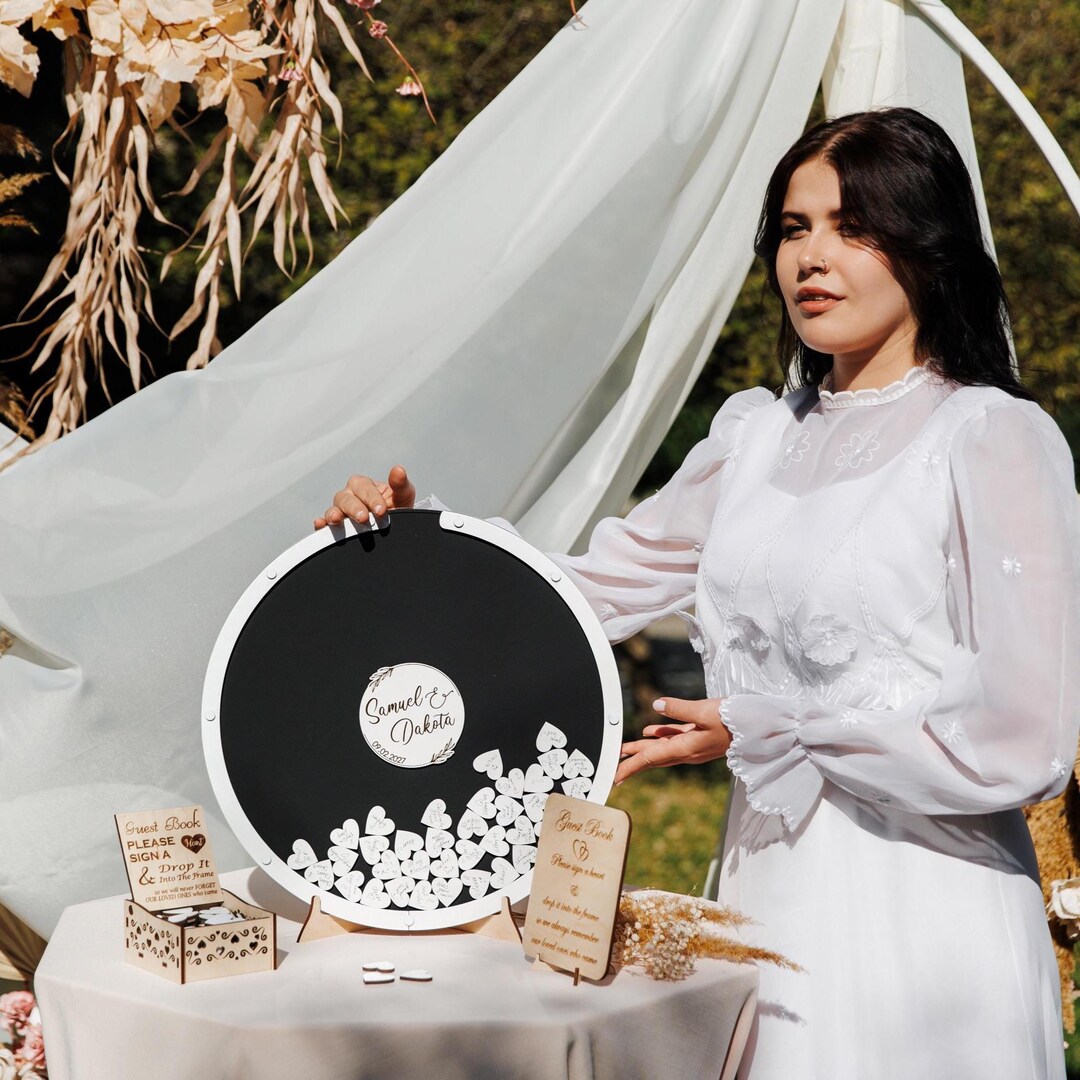 Elegant Round Wedding Guest Book Drop Box With Hearts, Custom ...
