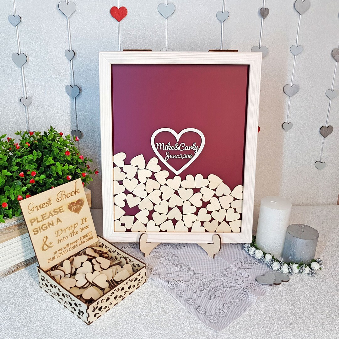 Heart Drop Box Wedding Guest Book, Personalized Alternative Guestbook ...