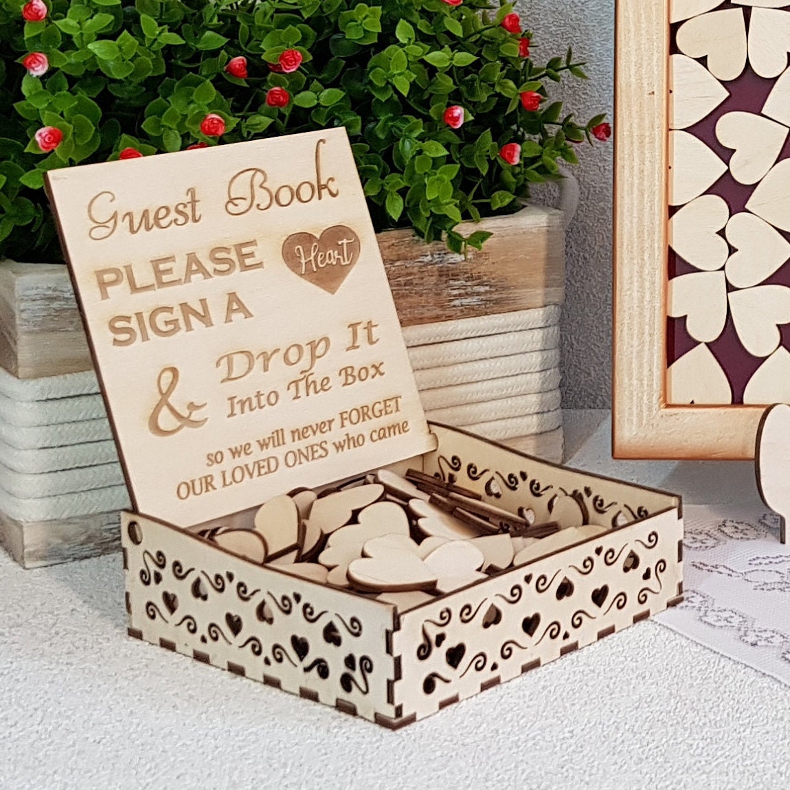 Box for hearts Wedding memory Wooden photo box Engraved box | Etsy