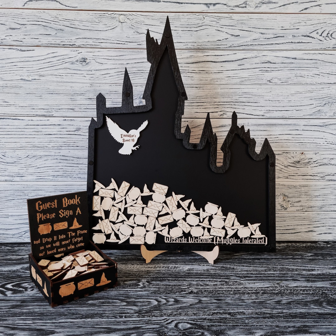 Fantasy Castle Wedding Guest Book Drop Box Wooden Alternative Guestbook ...
