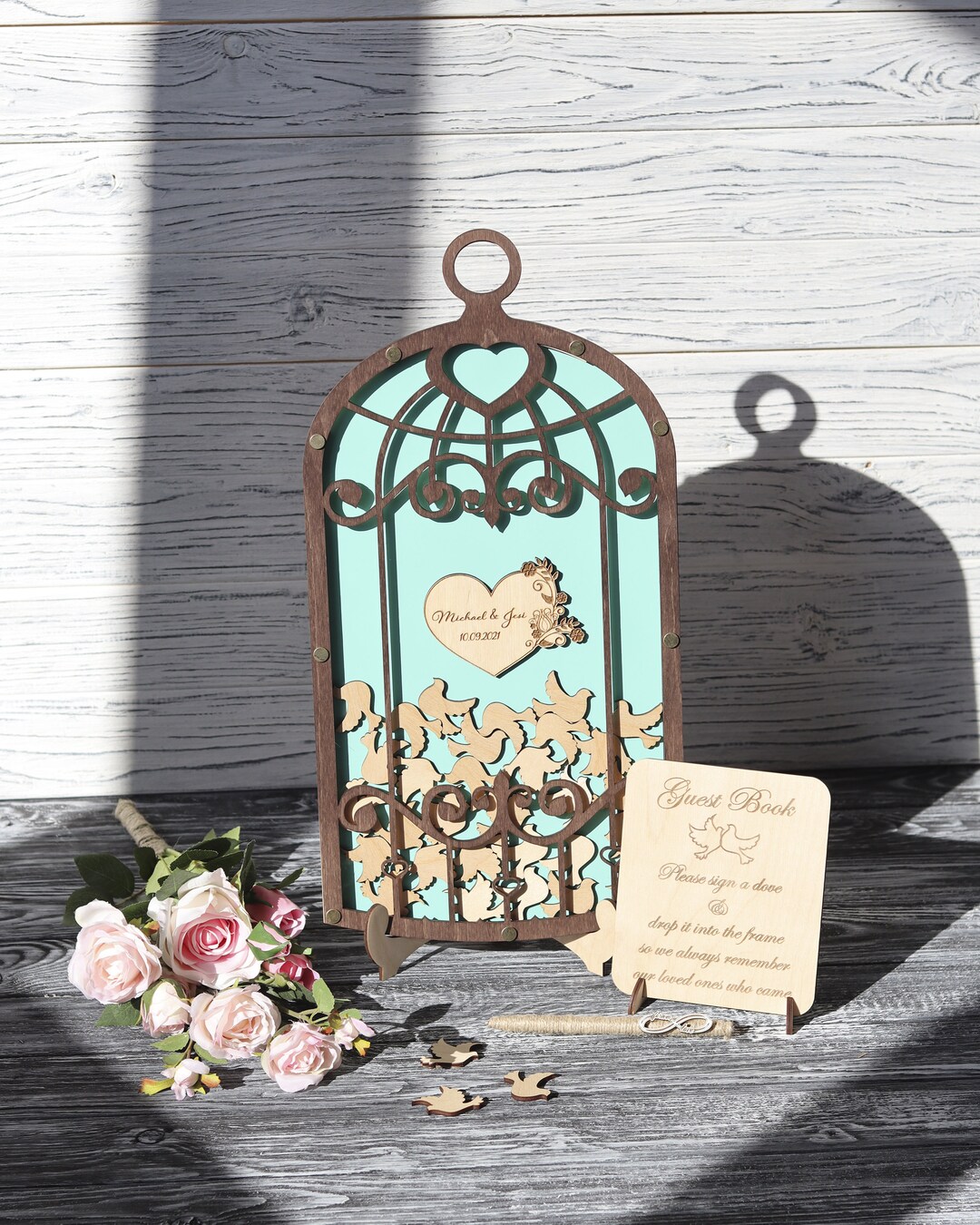 Blue Wedding Guest Book, Wooden Guest Book, Wedding Drop Box ...