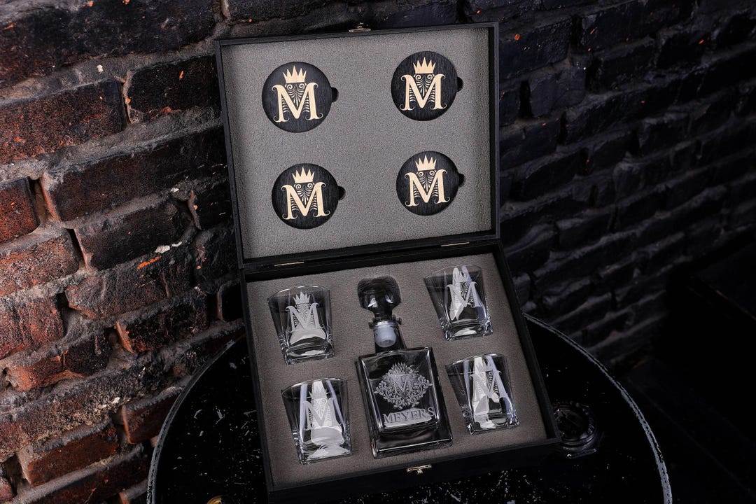 Valentine's Day Gift, Engraved Whiskey Set, Monogram Decanter Set With ...