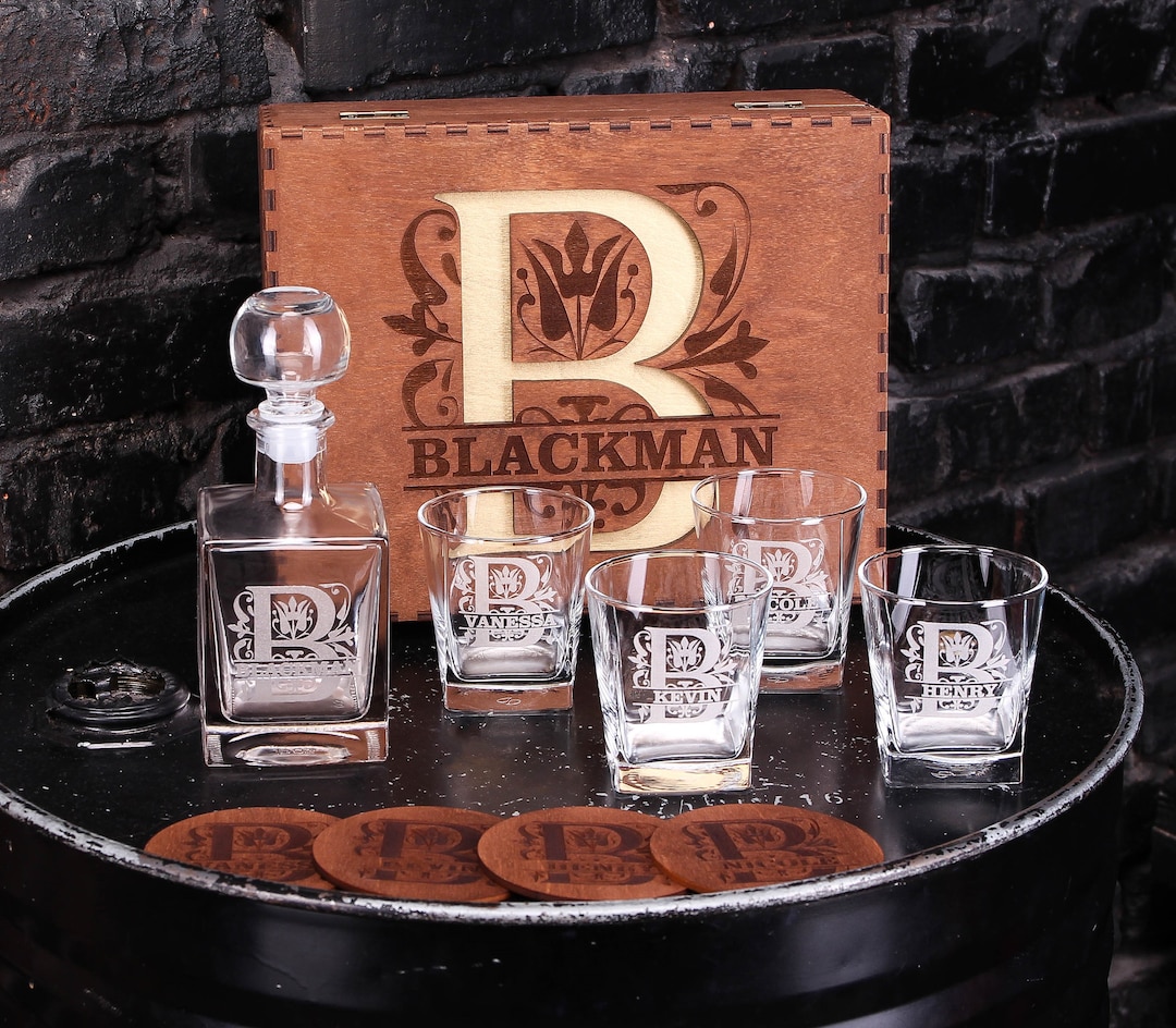 Whiskey Decanter Set With Initials, Monogrammed Glasses, Personalized ...