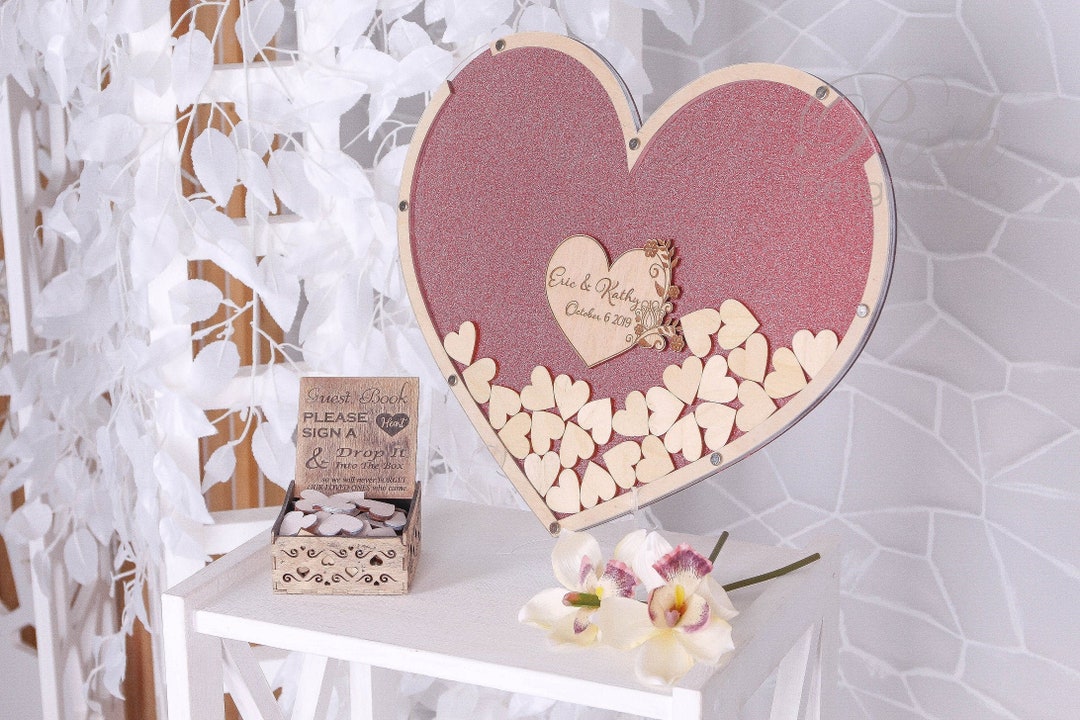 Mr and Mr Wedding Dropbox, Blush Pink Personalised Guestbook, Heart ...