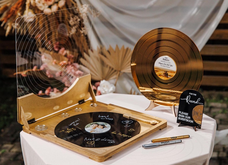 Personalized Gold Vinyl Record Wedding Guest Book With Player, Custom ...