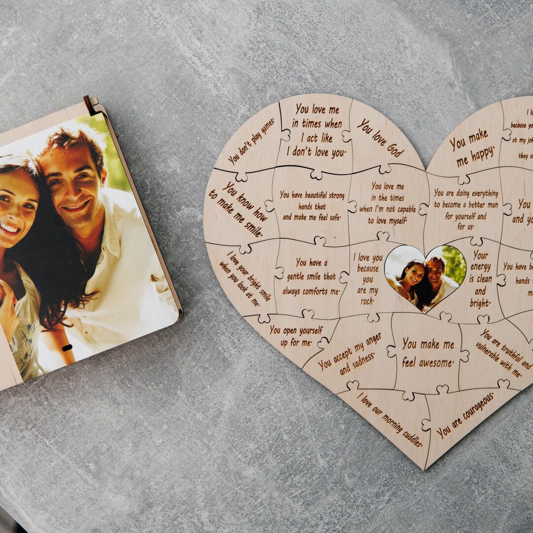 Custom Wooden Heart Puzzle Box Photo Keepsake Father’s Day Anniversary ...