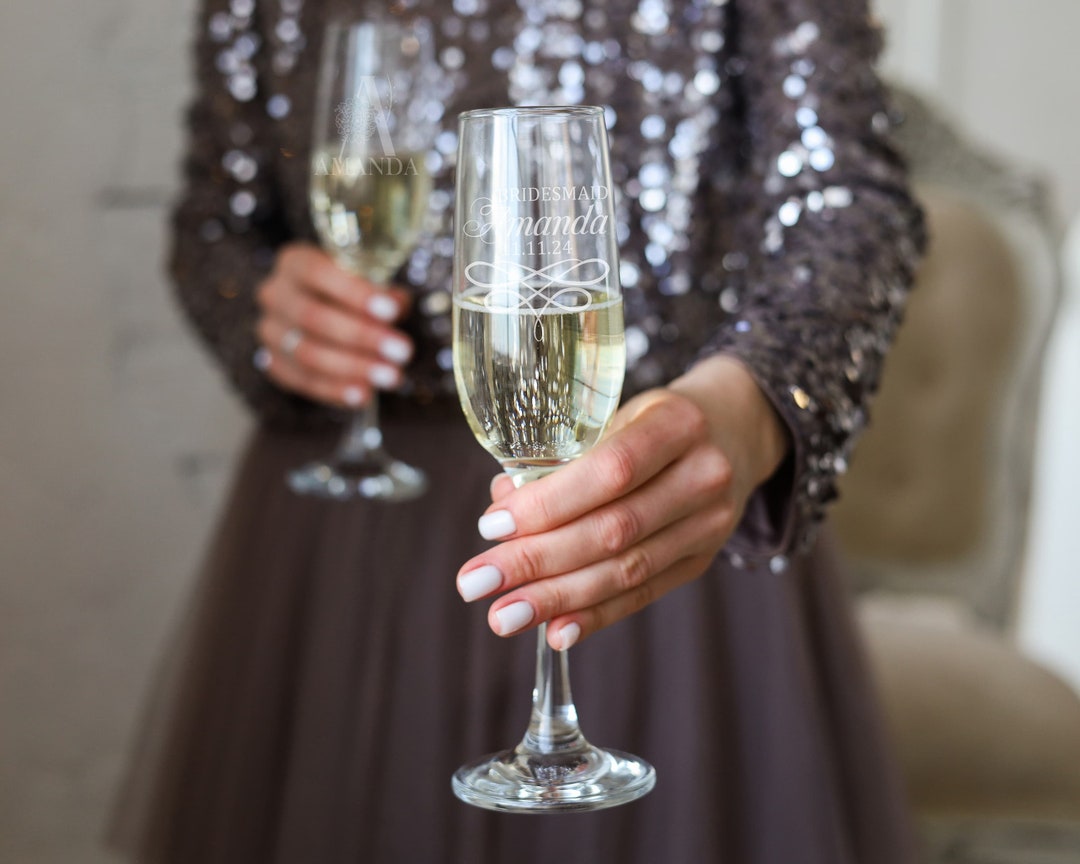 Personalized Champagne Flutes, Engraved Prosecco Glass Bridal Shower ...