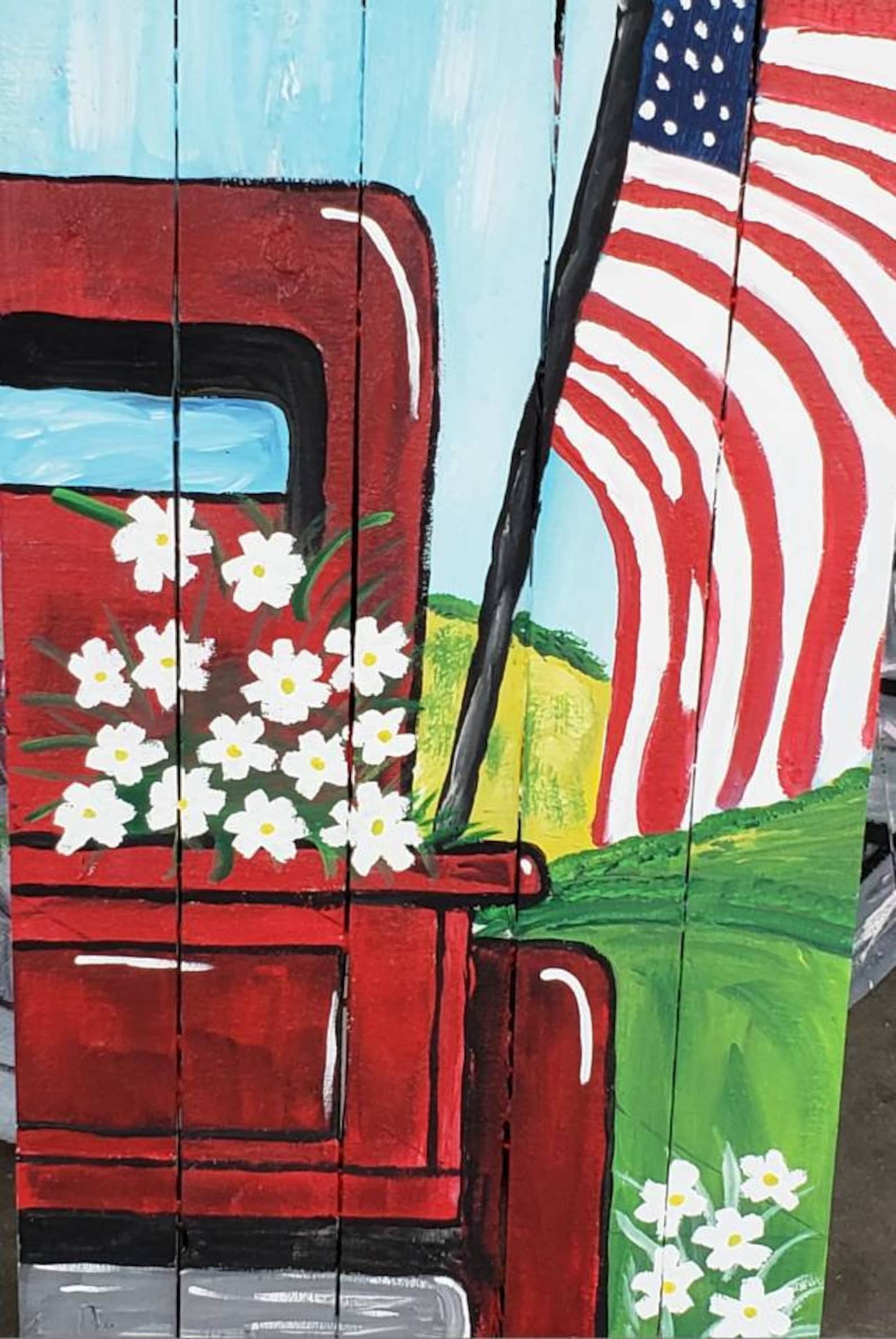 Red Truck Patriotic Flag Porch Leaner Porch Decor Farmhouse - Etsy