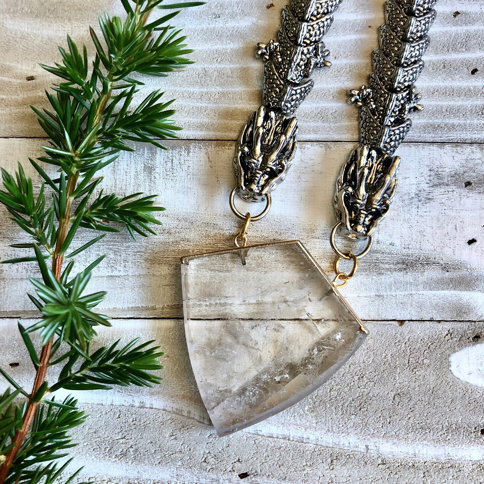 Ketos/// Silver Gold Smoky Quartz Dragon Shield Statement - Etsy